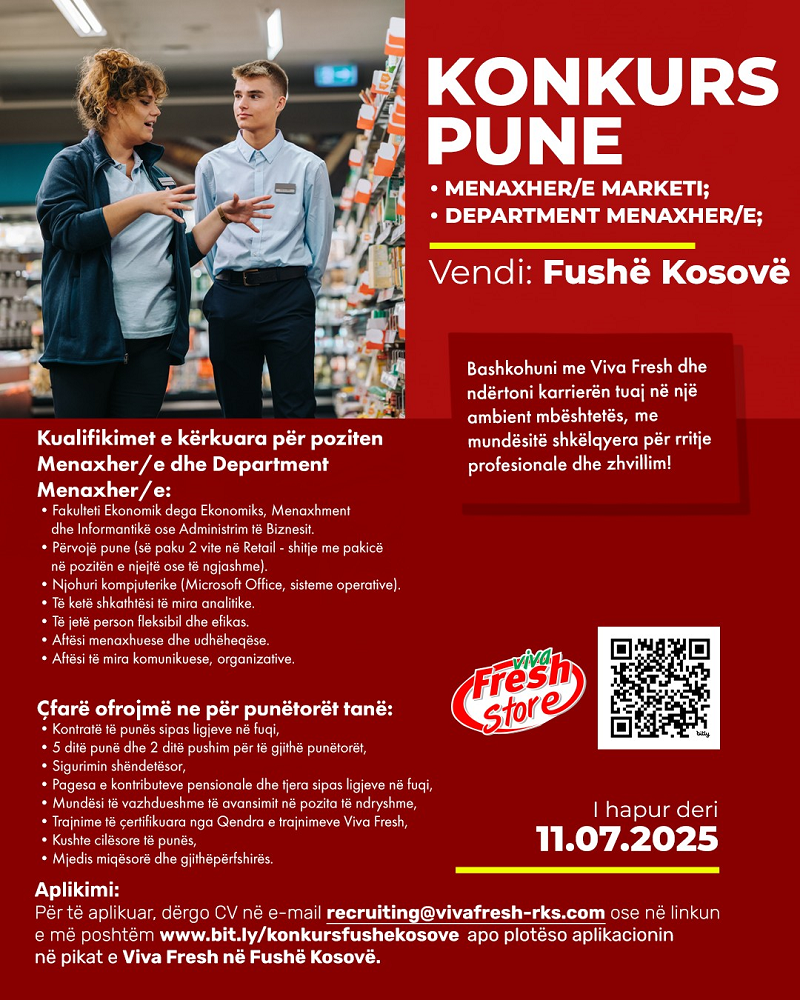 Menaxher/e Marketi, Department Menaxher/e - Fushë Kosovë